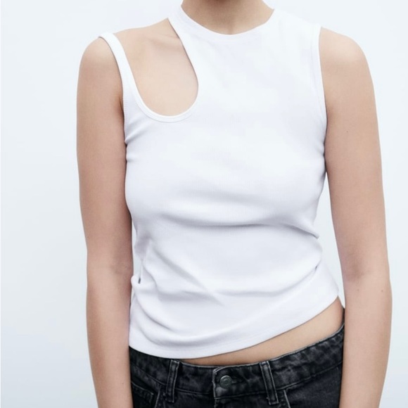 Zara | Tops | Zara White Ribbed Cutout Tank Size M New | Poshmark